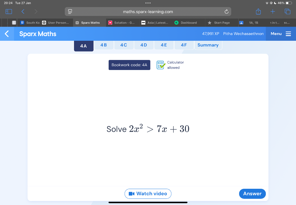 แก้ไขแล้ว:20:24 Tue 27 Jan . 6% maths.sparx-learning.com South Kc User ...