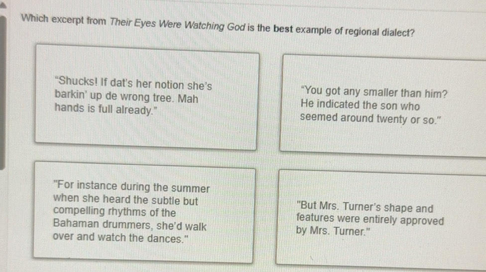 Solved: Which excerpt from Their Eyes Were Watching God is the best ...