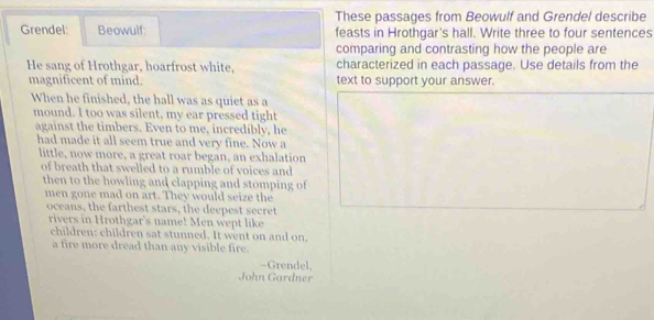 Solved: These passages from Beowulf and Grendel describe Grendel ...