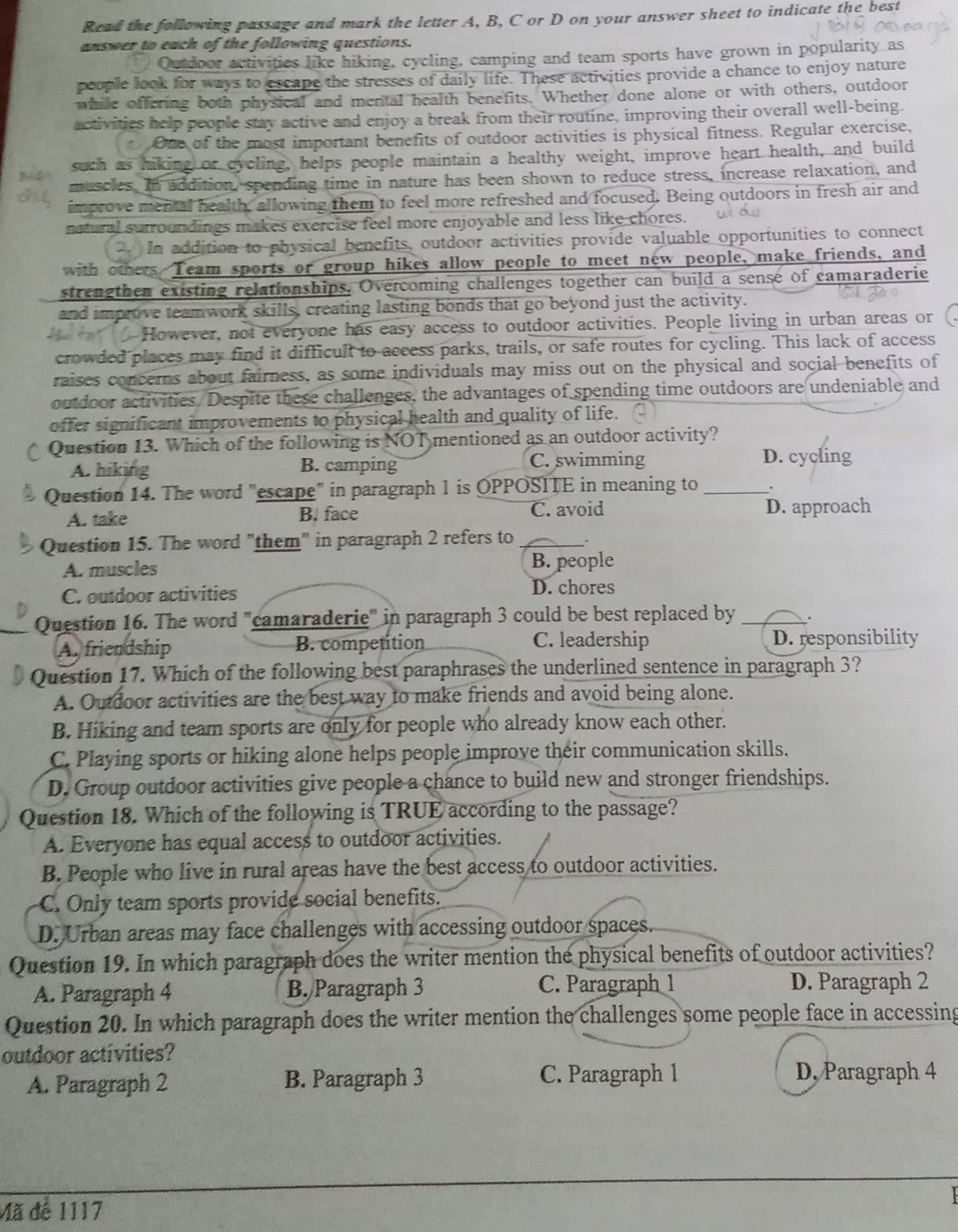 Giải quyết:Read the following passage and mark the letter A, B, C or D ...