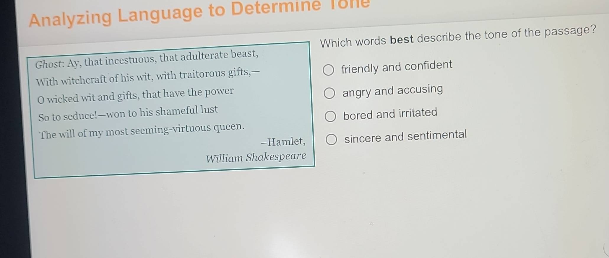 Solved: Analyzing Language to Determine Tone Which words best describe ...