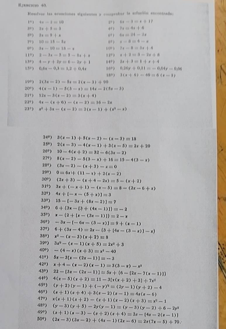 Resuelto:E,JERCICTO 40. Resolver las ecuaciones siguientes y comprobar ...