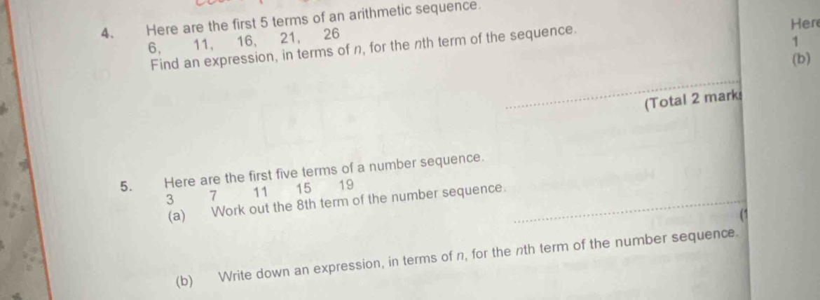 Solved: Here are the first 5 terms of an arithmetic sequence. 6, 11, 16 ...