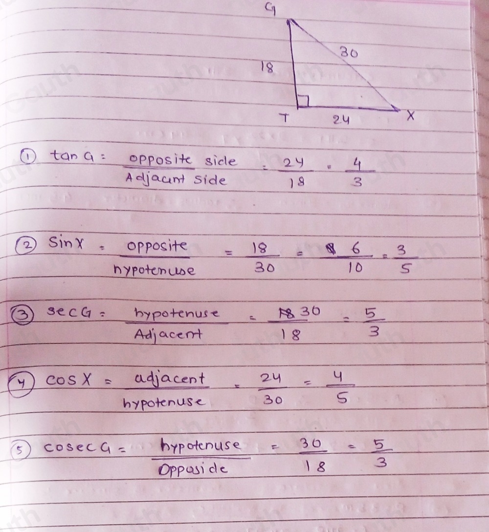 Solved: Direction: Given the figure below, find the values of the indicated trigonometric ratios ...