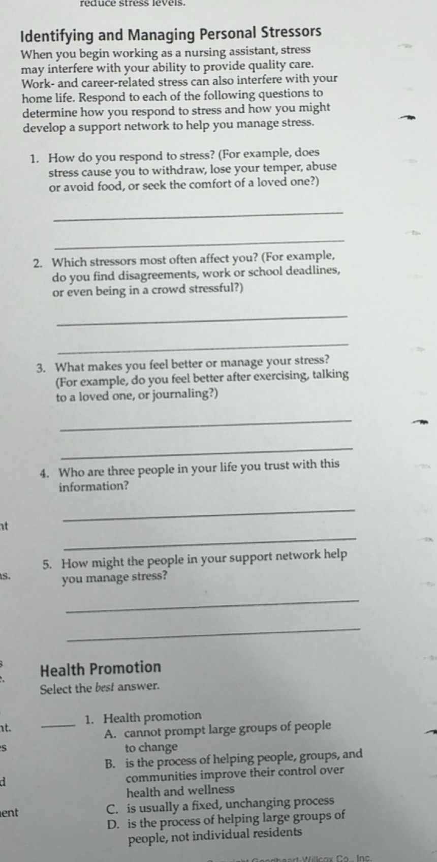 Solved: reduce stress levels. Identifying and Managing Personal ...