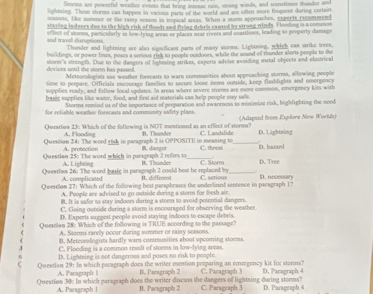 Giải quyết:Storms are powerful weather events that bring intense rain ...