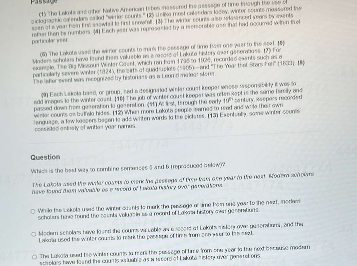 Solved: Passage (1) The Lakota and other Native American tribes ...