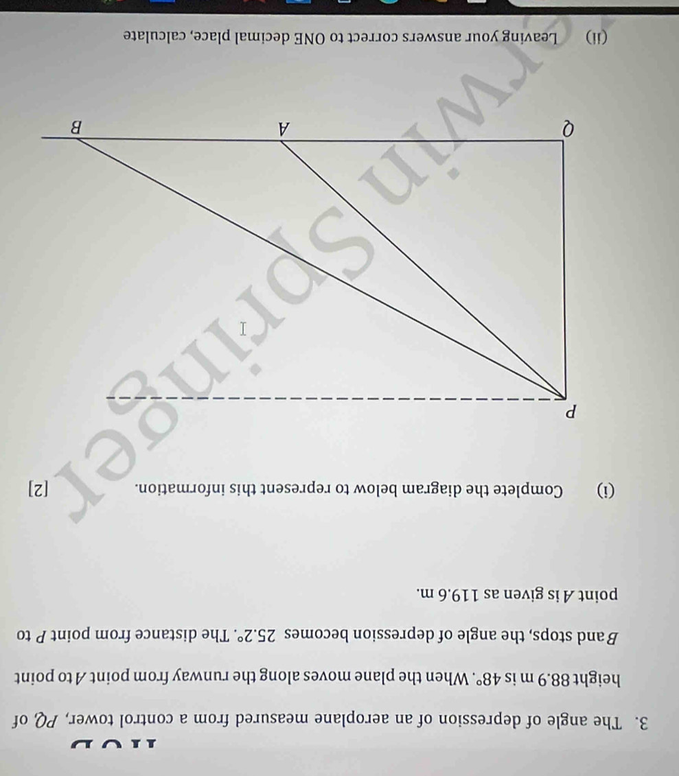Solved: The angle of depression of an aeroplane measured from a control ...