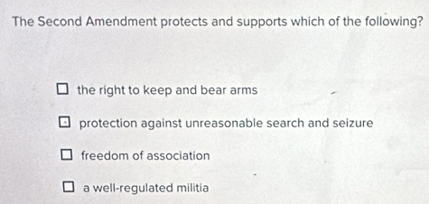 Solved: The Second Amendment protects and supports which of the ...