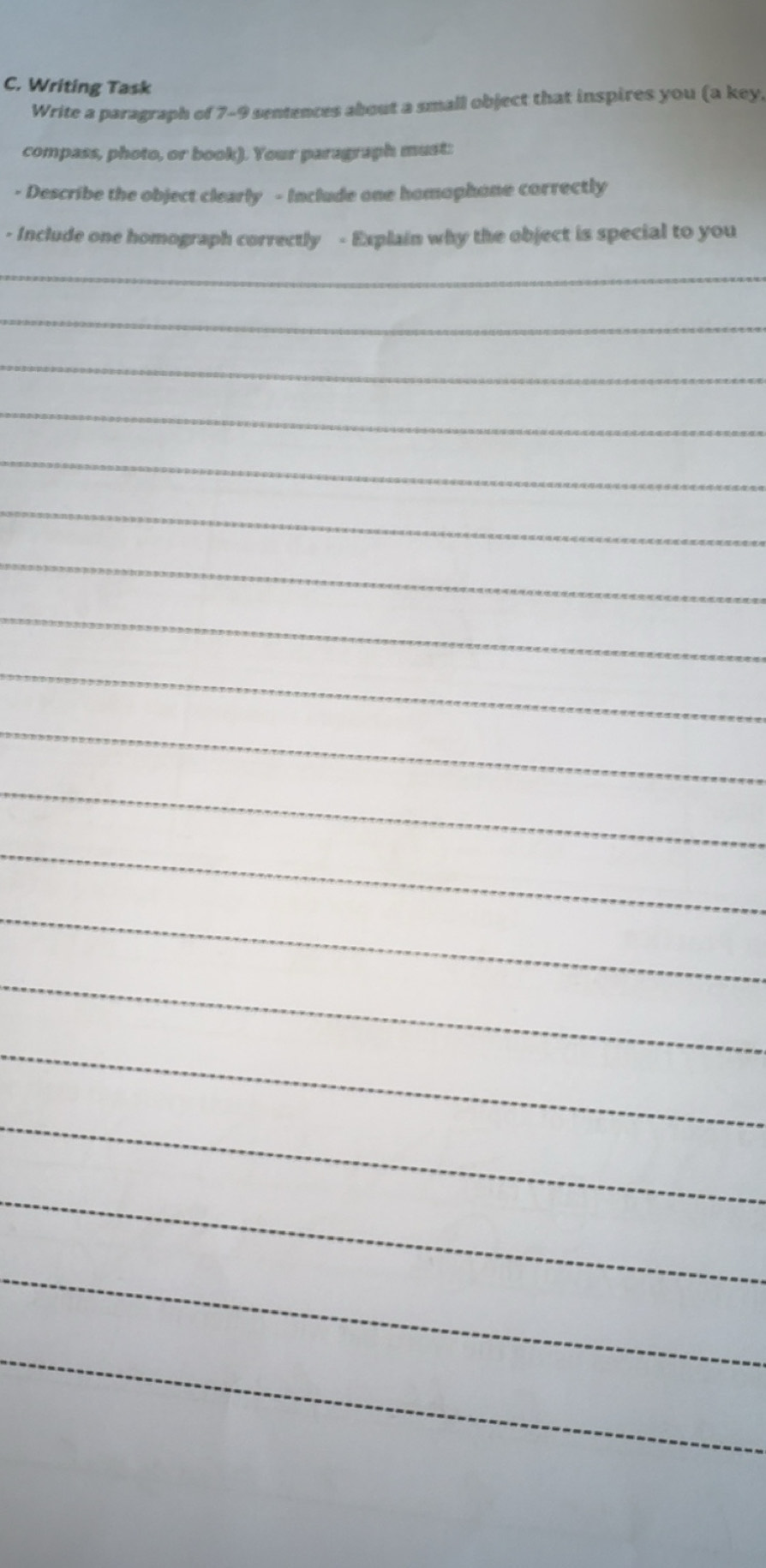 Solved: Writing Task Write a paragraph of 7-9 sentences about a small ...