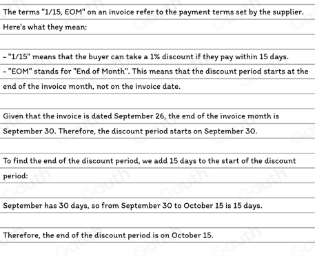 Solved: An invoice dated September 26 with terms of 1/15 , EOM results ...