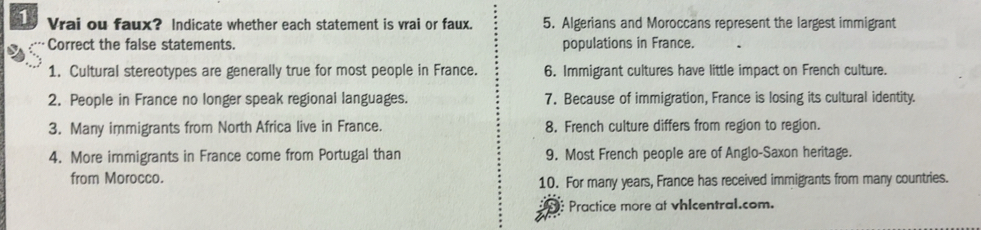 Solved: Vrai ou faux? Indicate whether each statement is vrai or faux ...