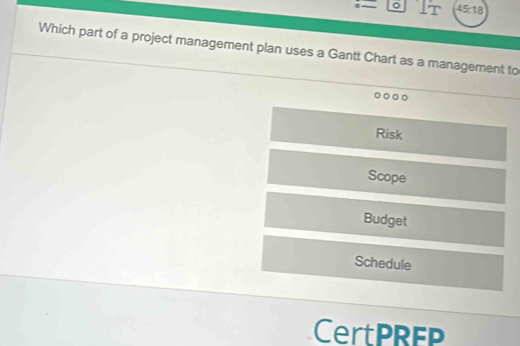 Solved: It 45:18 Which part of a project management plan uses a Gantt ...