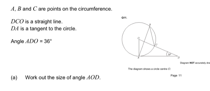 Solved: A, B and C are points on the circumference. Q11. DCO is a straight line. DA is a tangent ...