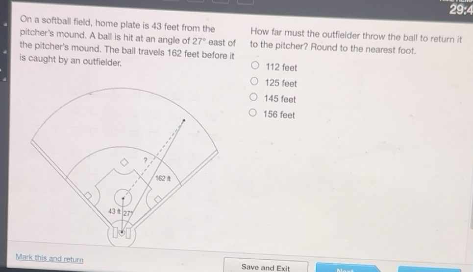 Solved: 29:4 On a softball field, home plate is 43 feet from the How ...