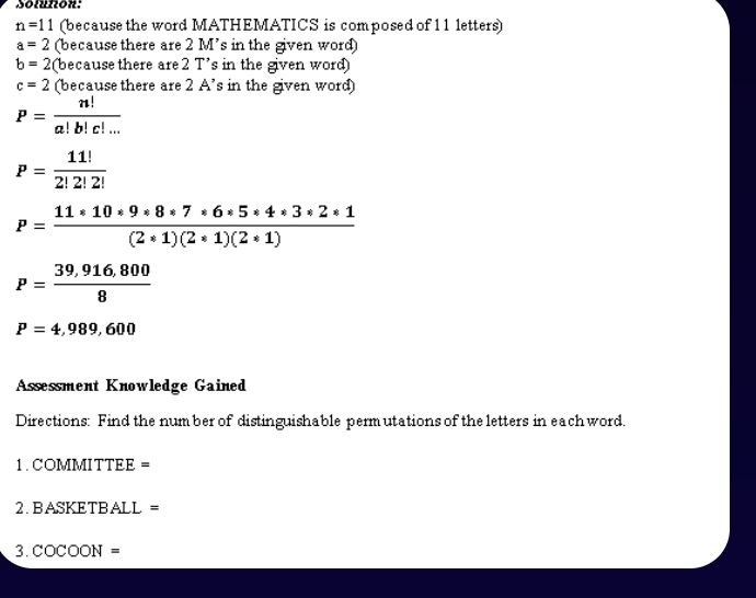 Solved: Somnon: n=11 (because the word MATHEMATICS is composed of 11 ...
