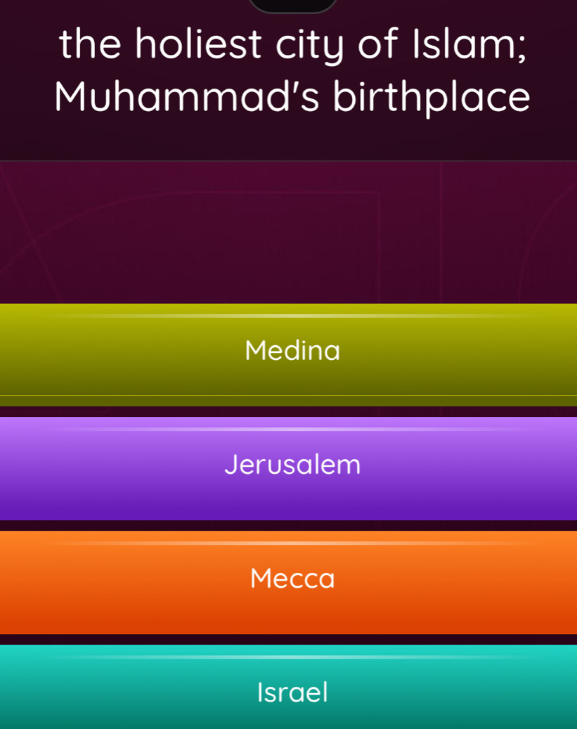 Solved: the holiest city of Islam; Muhammad's birthplace Medina ...