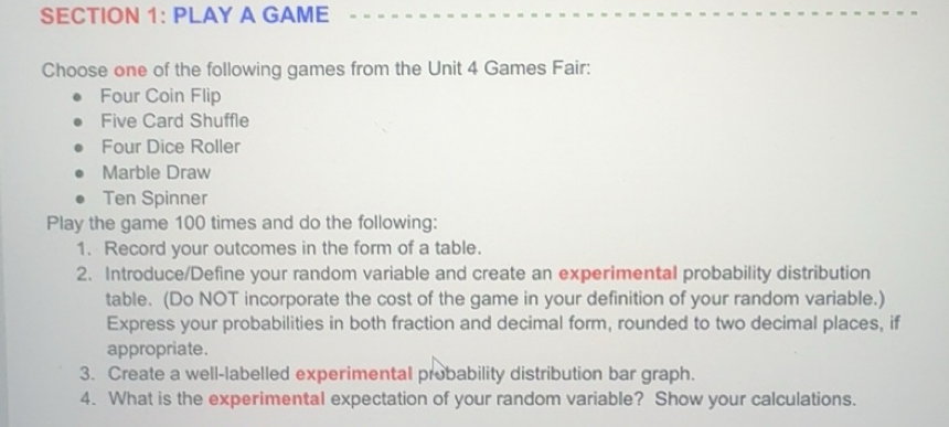Solved: PLAY A GAME Choose one of the following games from the Unit 4 ...