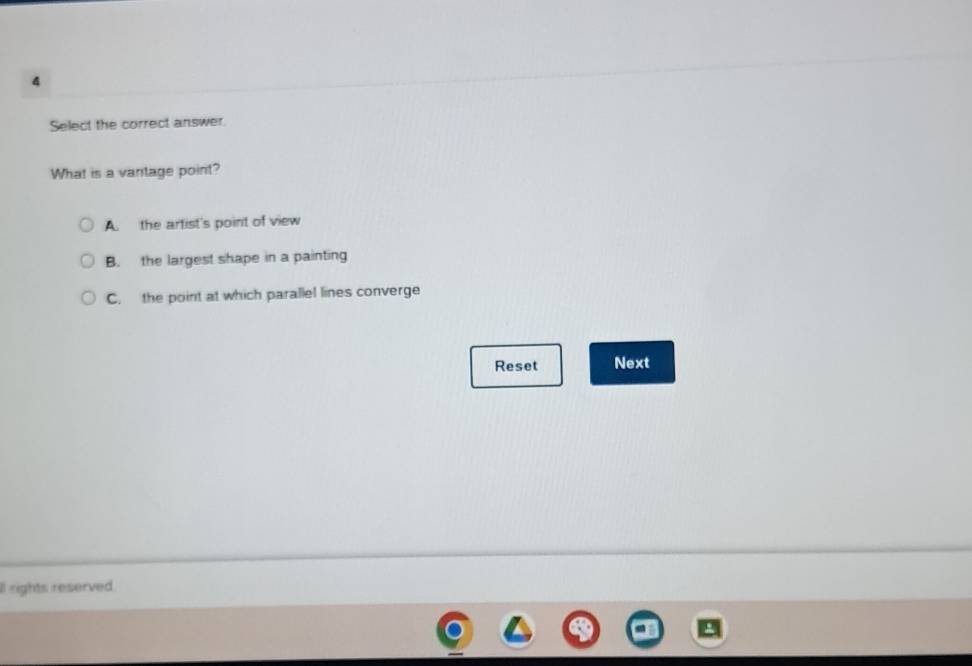 Solved: Select the correct answer What is a vantage point? A. the ...