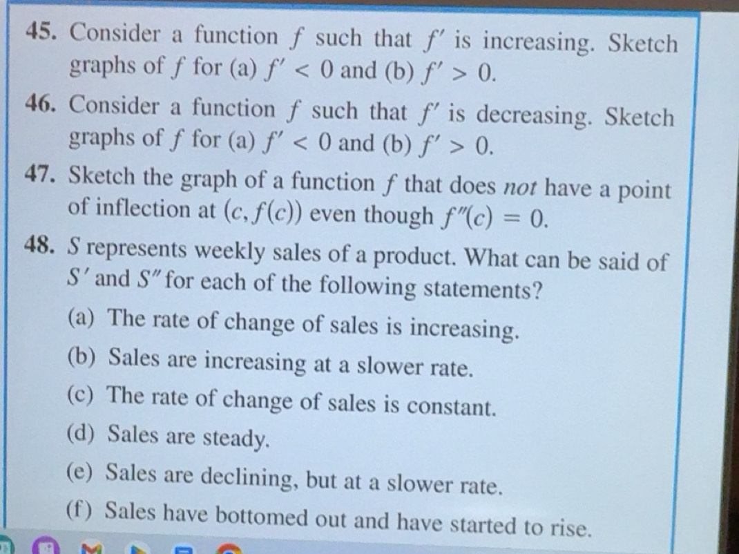 Solved: Consider a function f such that f' is increasing. Sketch graphs ...