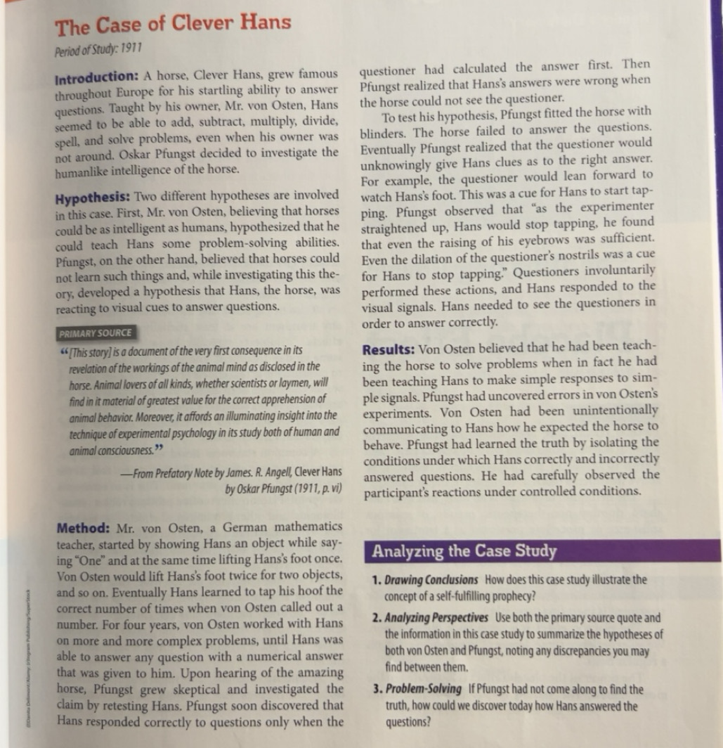 Solved: The Case of Clever Hans Period of Study: 1911 Introduction: A ...