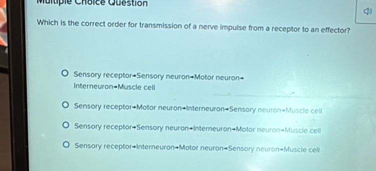 Solved: Question Which is the correct order for transmission of a nerve impulse from a receptor ...