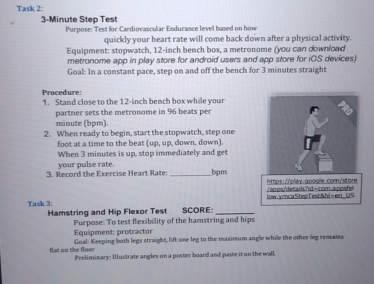 Solved: Task 2: 3-Minute Step Test Purpose: Test for Cardiovascular ...