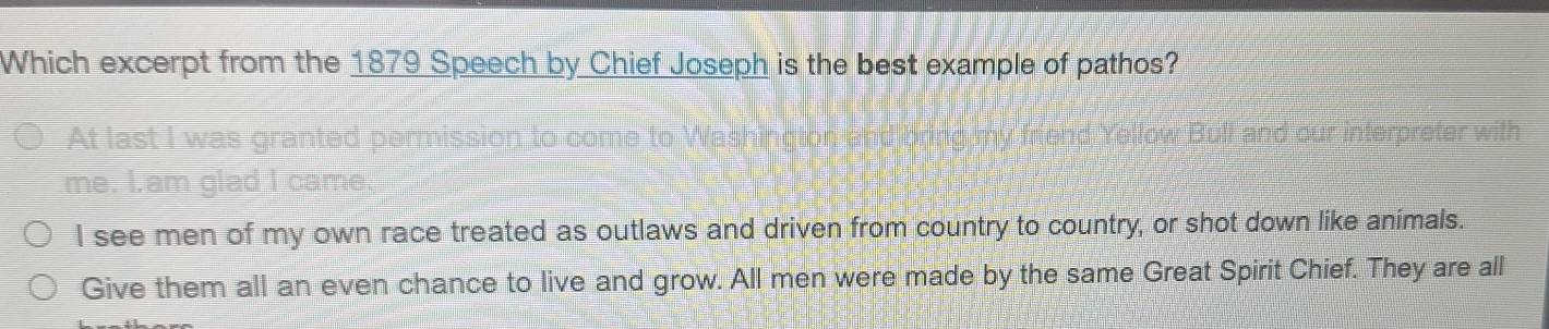 Solved: Which excerpt from the 1879 Speech by Chief Joseph is the best ...