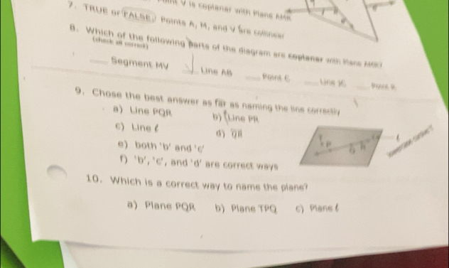 Solved: is coplanar with Plans AM 7. TRUE oF PALSE. Points A, M, and V ...