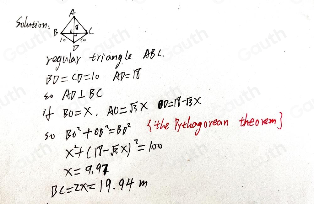 Solved: From a point outside an equilateral triangle, the distance of the vertices are 10 m, 18 ...