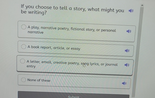 Solved: If you choose to tell a story, what might you D be writing? A ...