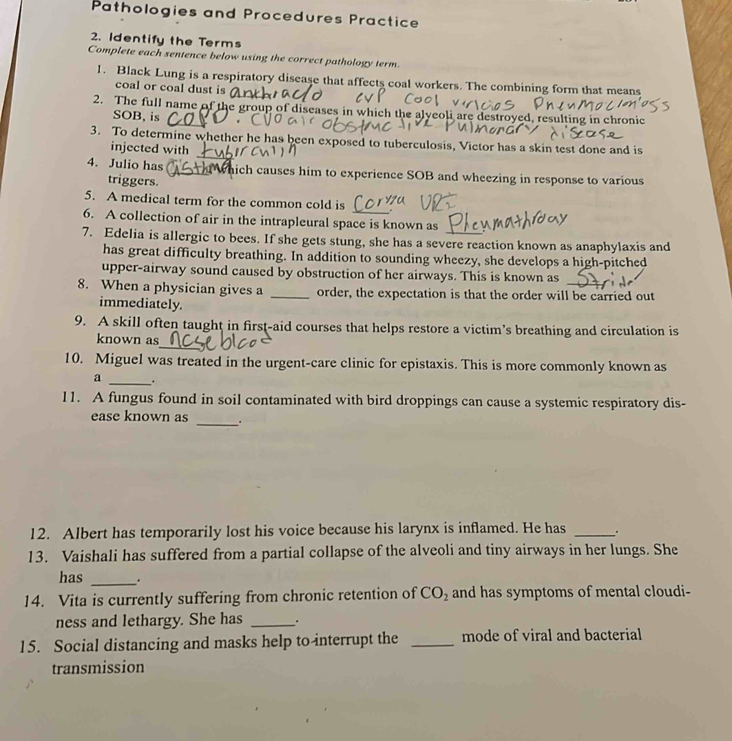 Solved: Pathologies and Procedures Practice 2. Identify the Terms ...