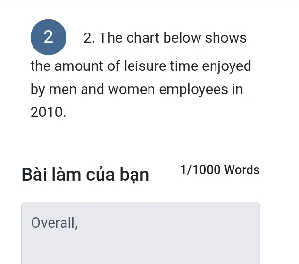 Giải quyết:2 2. The chart below shows the amount of leisure time ...