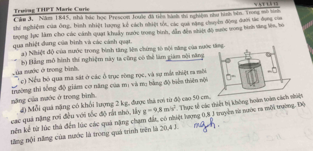 Giải quyết:Trường THPT Marie Curie vật lí 12 Câu 3. Năm 1845, nhà bác ...