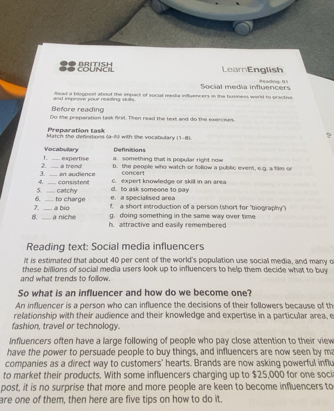 Solved: BRITISH COUNCIL LearnEnglish Reading: B1 Social media ...