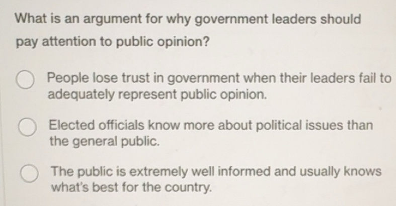 Solved: What is an argument for why government leaders should pay ...