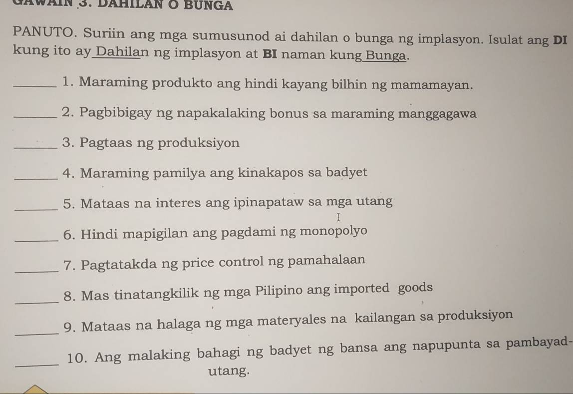 Solved: GAWÄIN 3. DAHILAN O BÜNGA PANUTO. Suriin ang mga sumusunod ai ...