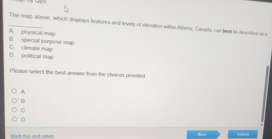 Solved: The map above, which displays features and levels of elevation ...