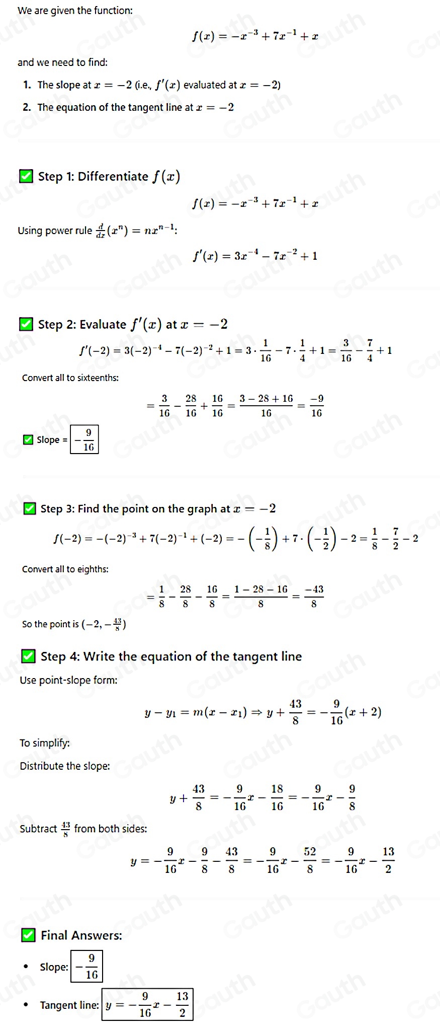 Solved: Find the slope and the equation of the tangent line to the ...
