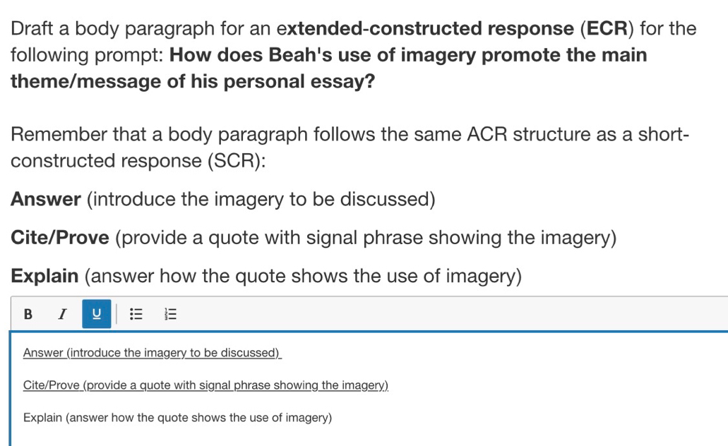Resuelto:Draft a body paragraph for an extended-constructed response ...