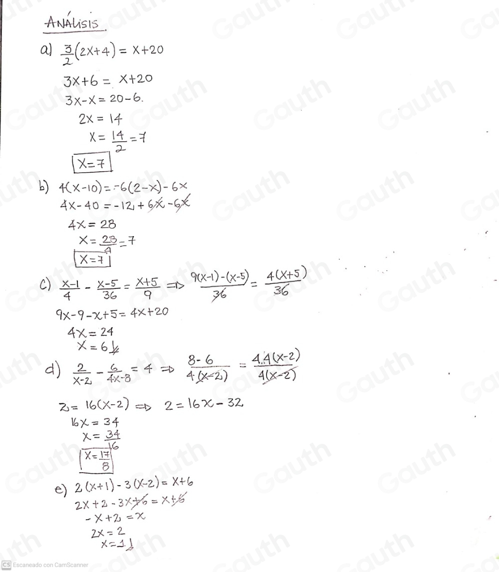 Resuelto:Resolver las siguientes ecuaciones lineales o de primer grado ...