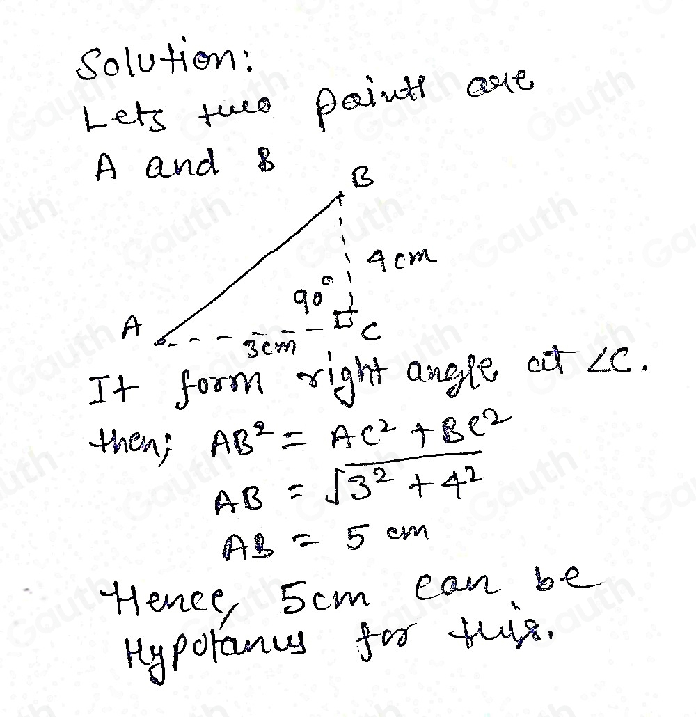 Solved: Graph a right triangle with the two points forming the ...