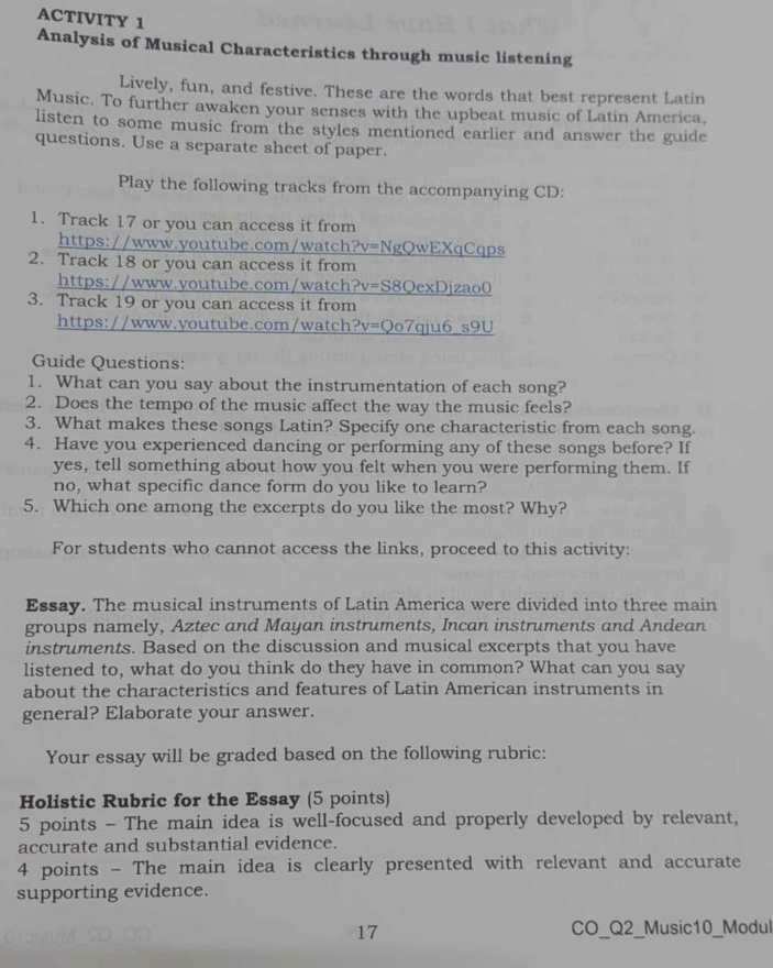 Solved: ACTIVITY 1 Analysis of Musical Characteristics through music ...