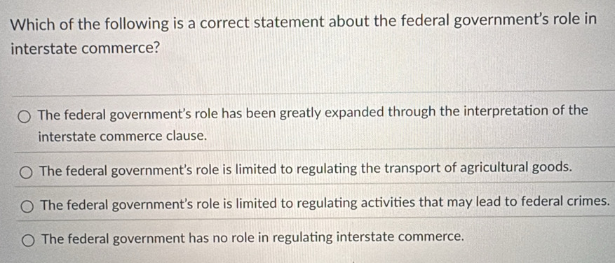 Solved: Which of the following is a correct statement about the federal ...
