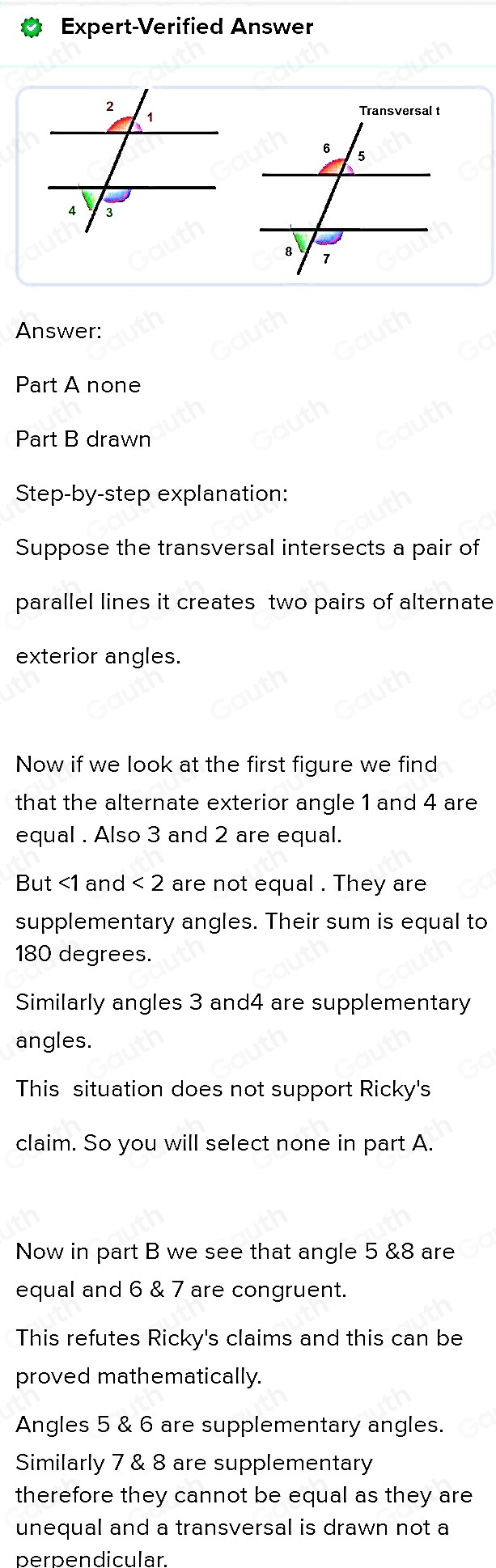 Solved: when a transversal intersects a pair of parallel lines it will create two pairs of ...