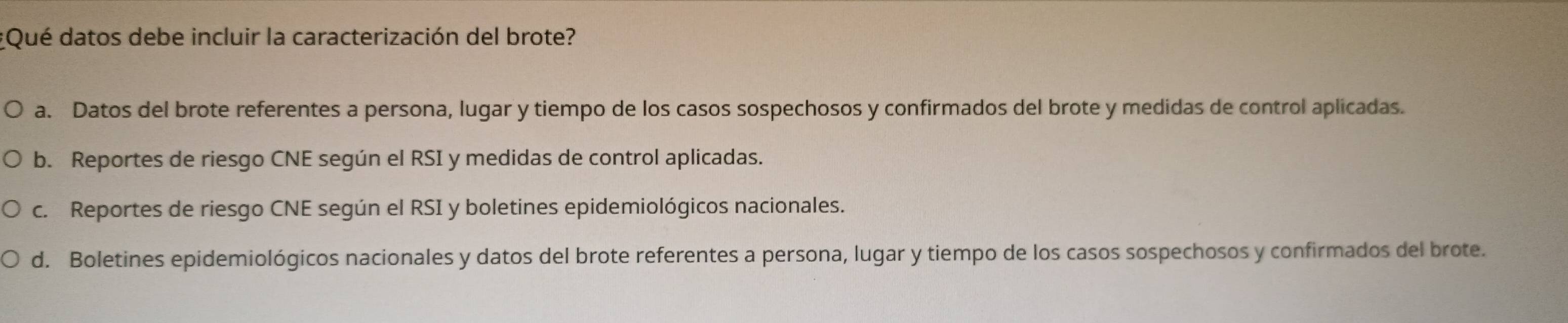Resuelto:¿Qué datos debe incluir la caracterización del brote? a. Datos ...