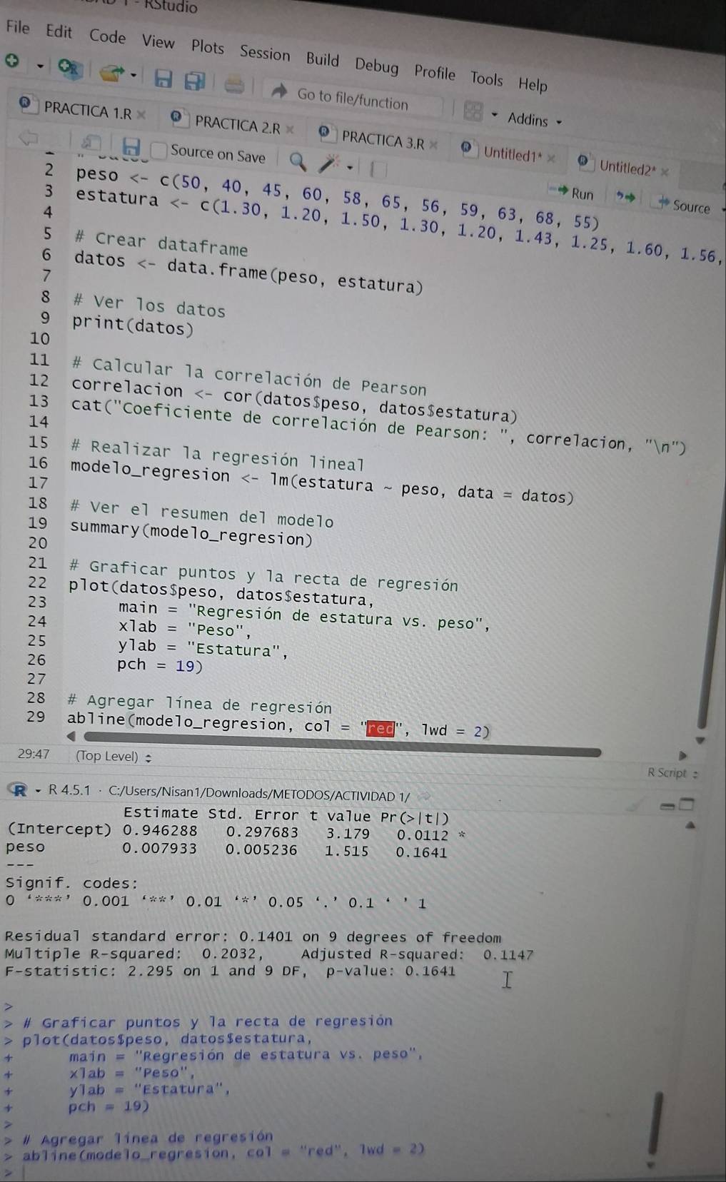 Resuelto:3 1- RStudio File Edit Code View Plots Session Build Debug ...