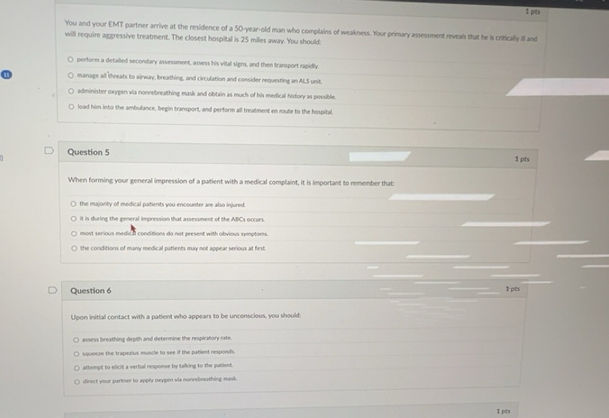 Solved: You and your EMT partner arrive at the residence of a 50-year ...