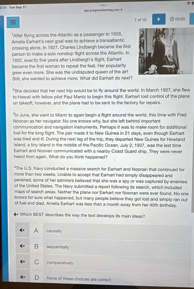 Solved: 0:31 Tue Sep 17 app.progresslearning.com@ 7 of 10 D 03:20 ...