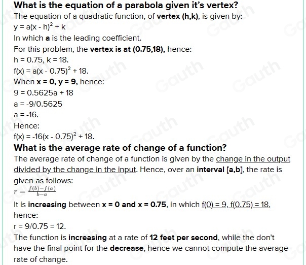 Solved: MODELING REAL LIFE The parabola models the height y (in feet ...
